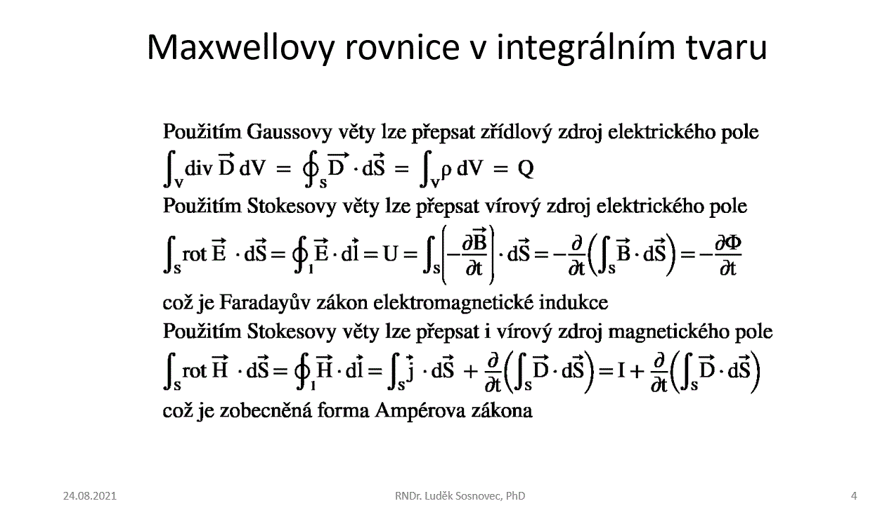 Maxwellovy rovnice v Integrálním tvaru :: Elektronika pro 3. ročník SPŠEI